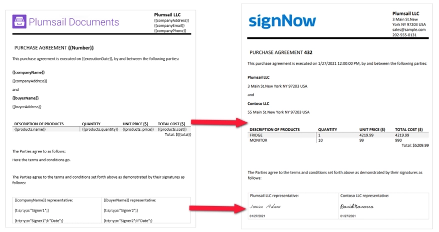 Create documents from a template and electronically sign them using ...