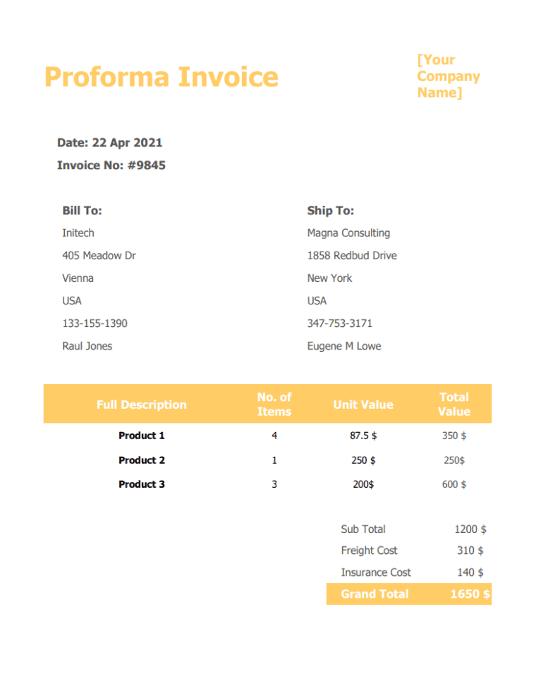 Free proforma invoice