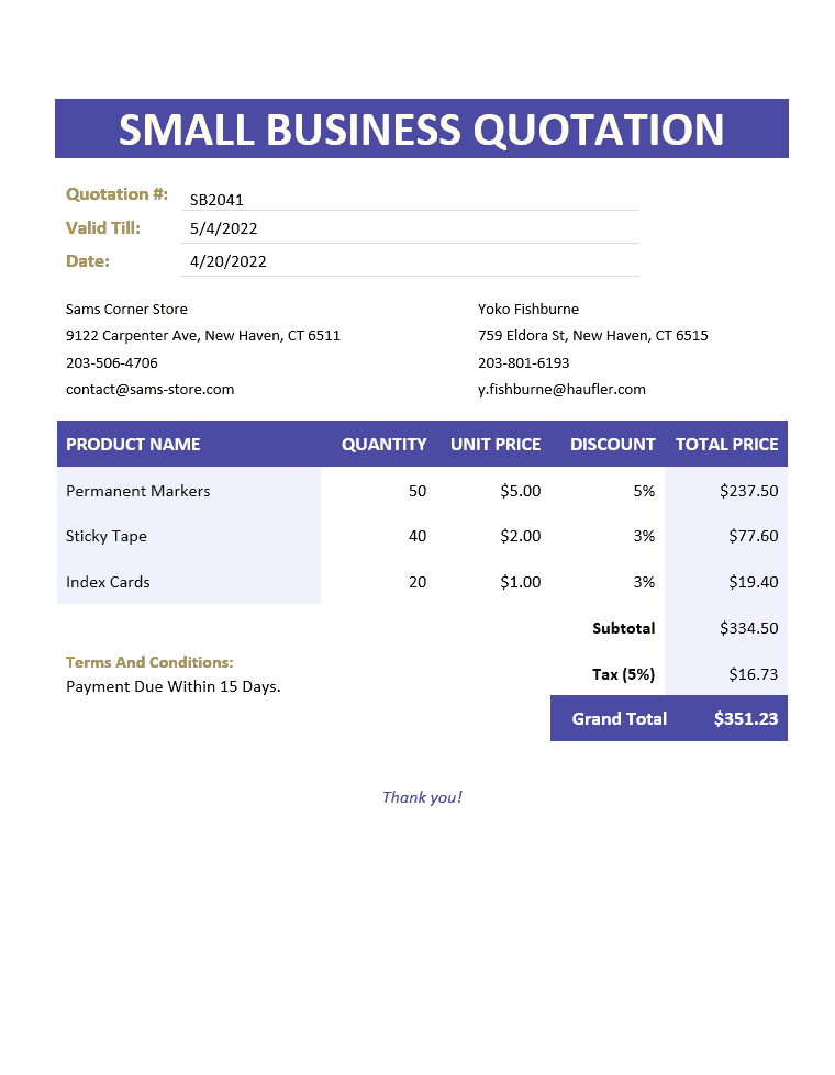 Small business quotation free template
