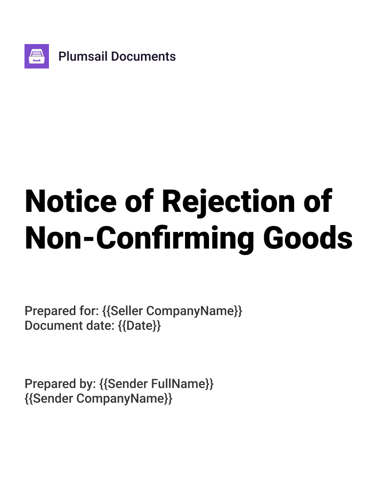 Notice of rejection of non-confirming goods template