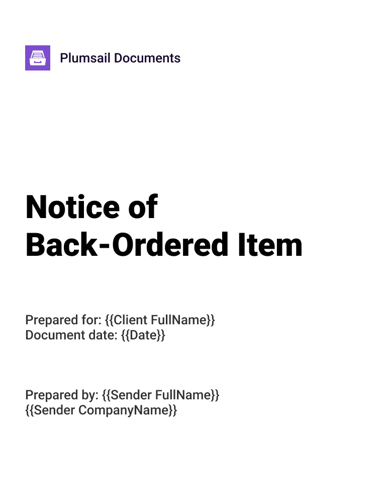 Notice of back-ordered item template