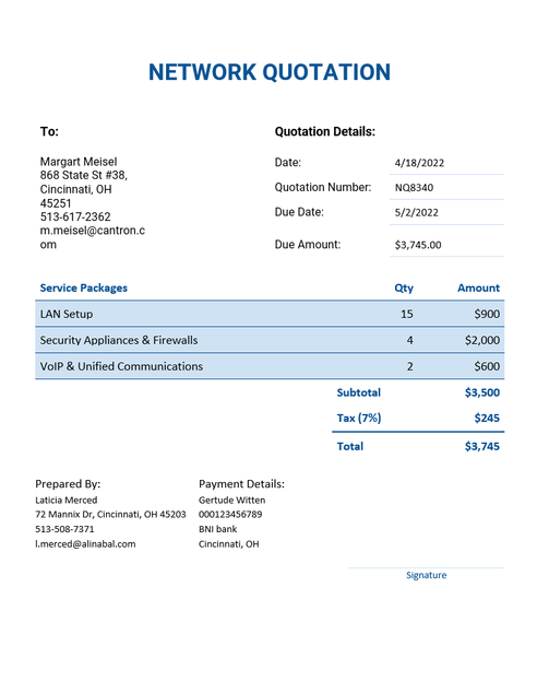 Sales quote templates