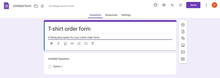How to create a t-shirt order form in Google Forms