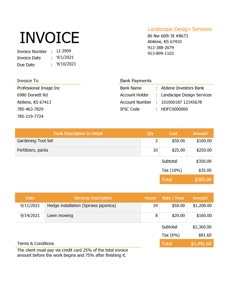 Labour invoice free template