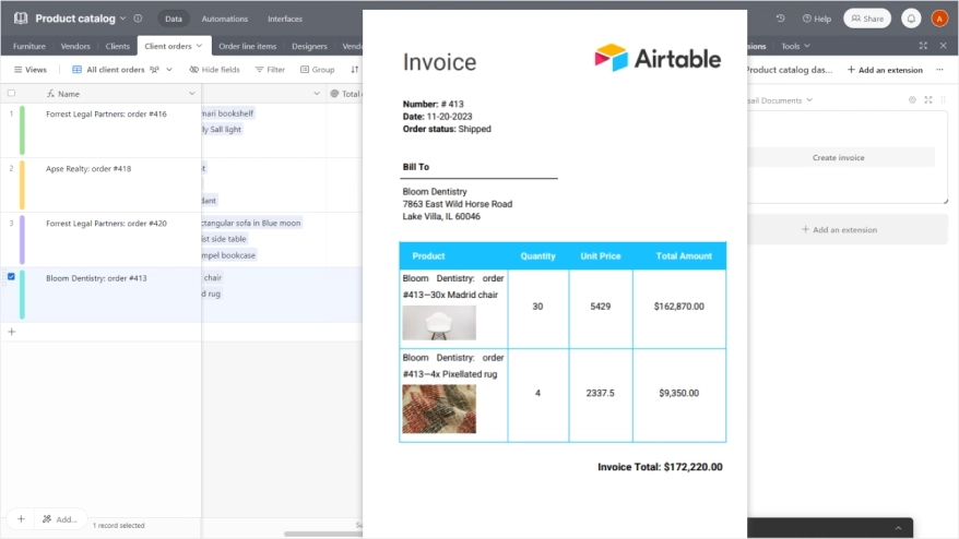 Airtable extension for seamless document creation
