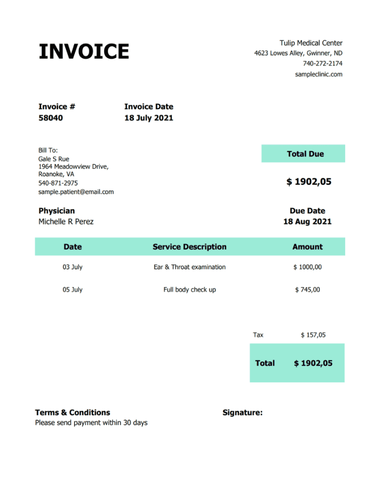 Medical invoice free template