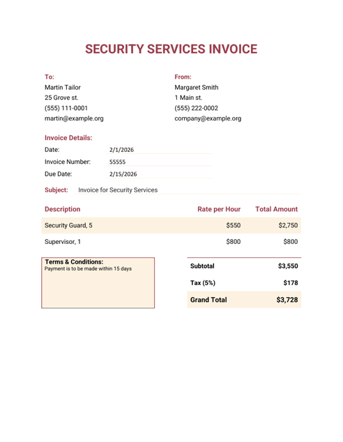 Security service quotation free template